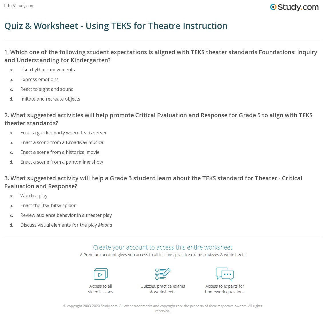 Quiz & Worksheet - Using TEKS for Theatre Instruction | Study.com