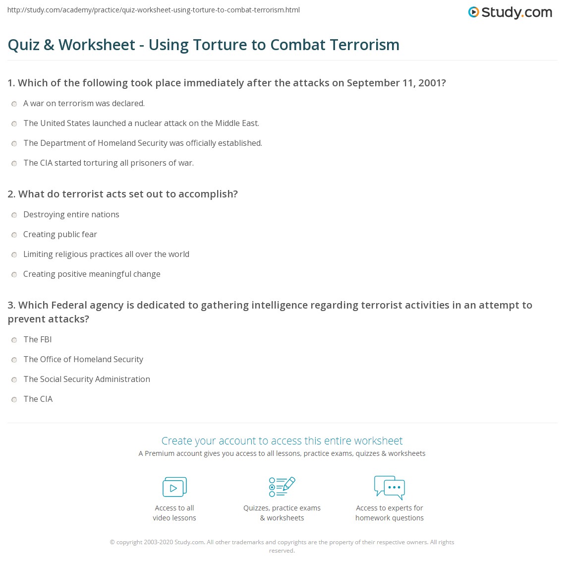 Quiz & Worksheet - Using Torture to Combat Terrorism | Study.com