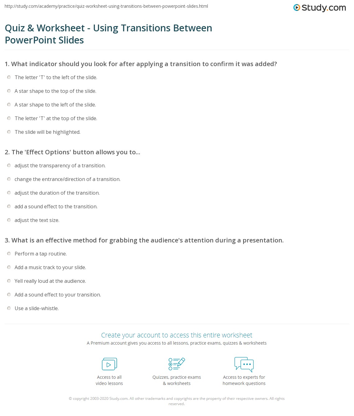 Quiz & Worksheet - Using Transitions Between PowerPoint Slides | Study.com