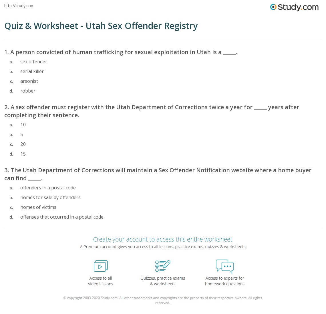 Quiz & Worksheet - Utah Sex Offender Registry | Study.com