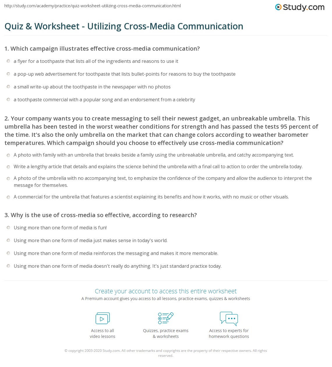 Quiz & Worksheet - Utilizing Cross-Media Communication | Study.com