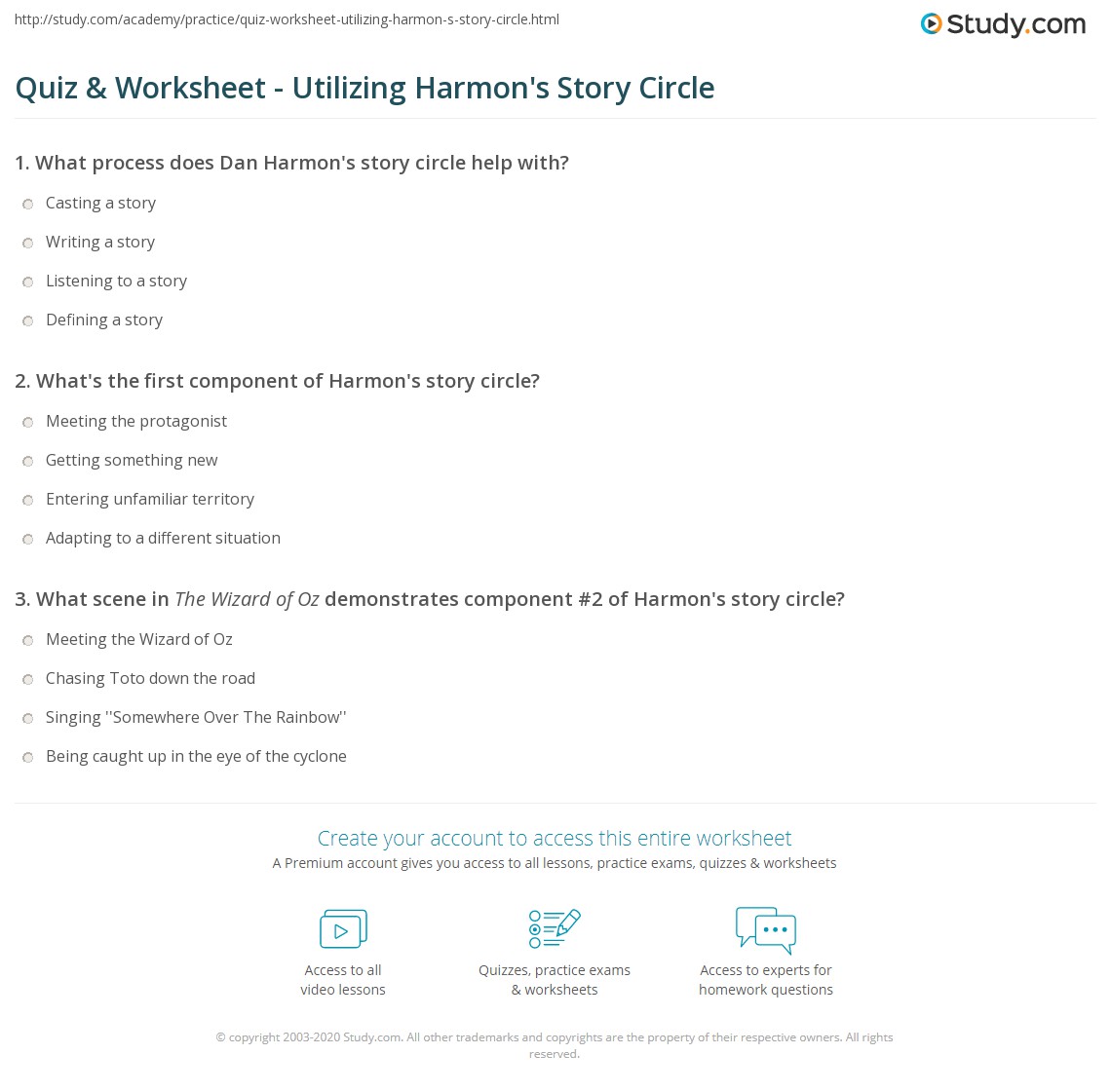 Quiz & Worksheet - Utilizing Harmon's Story Circle | Study.com