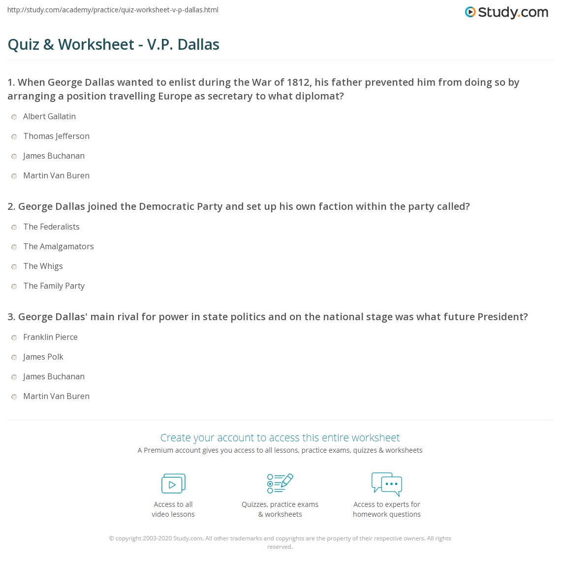 Quiz & Worksheet - V.P. Dallas | Study.com