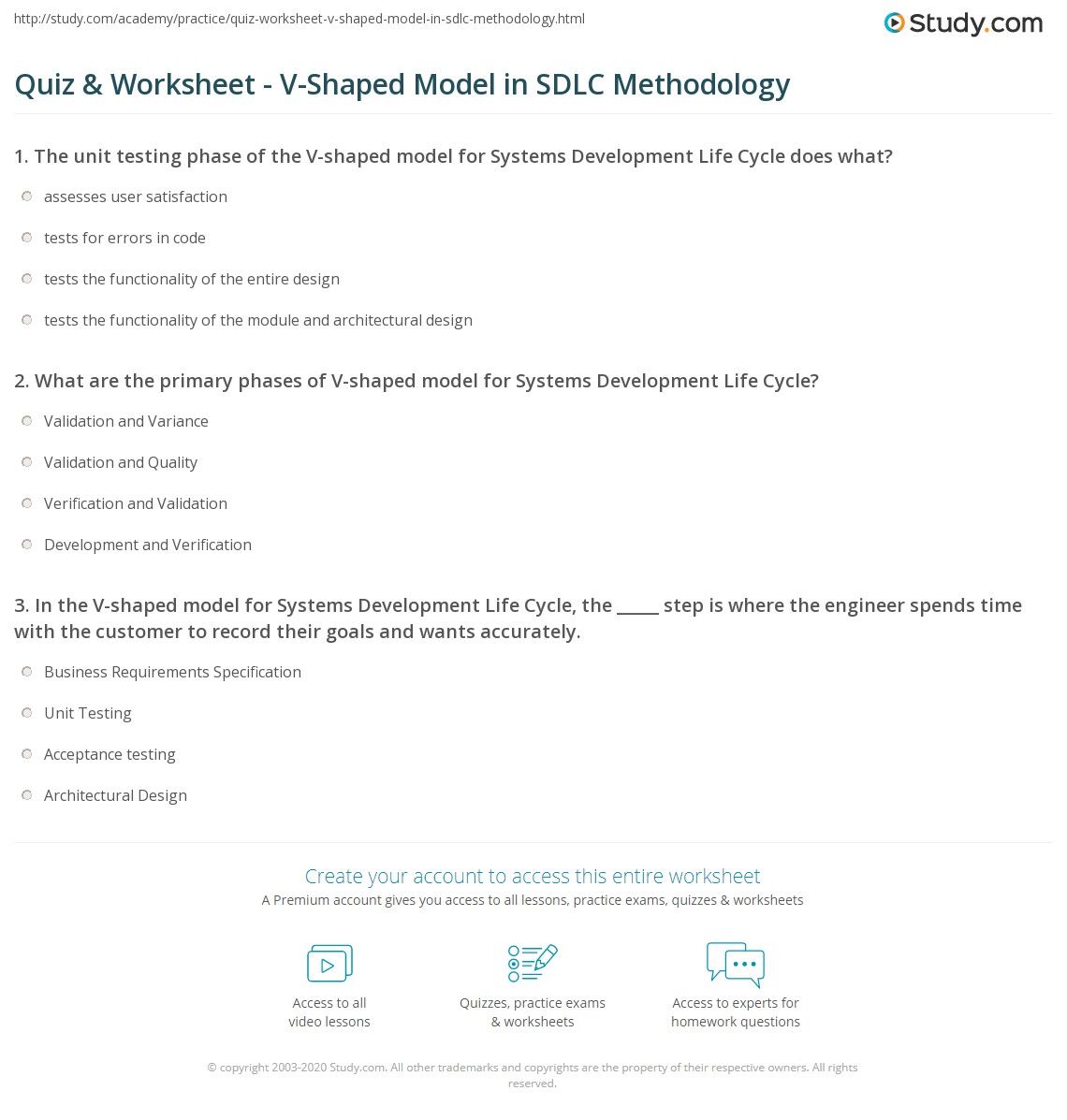 Quiz & Worksheet - V-Shaped Model in SDLC Methodology | Study.com