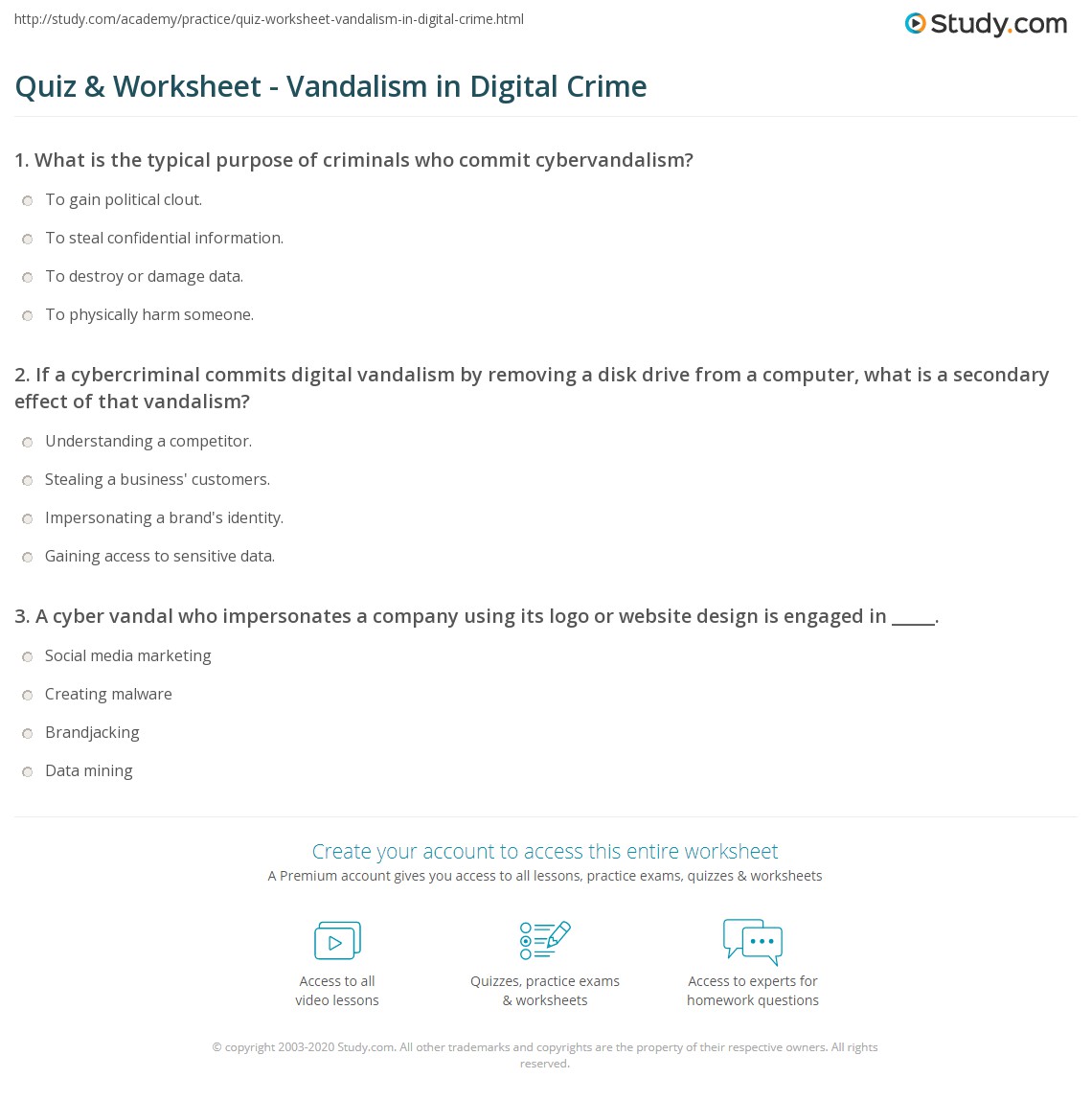 Quiz & Worksheet - Vandalism in Digital Crime | Study.com