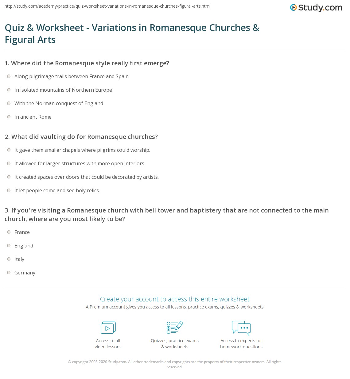 Quiz & Worksheet - Variations in Romanesque Churches & Figural Arts ...