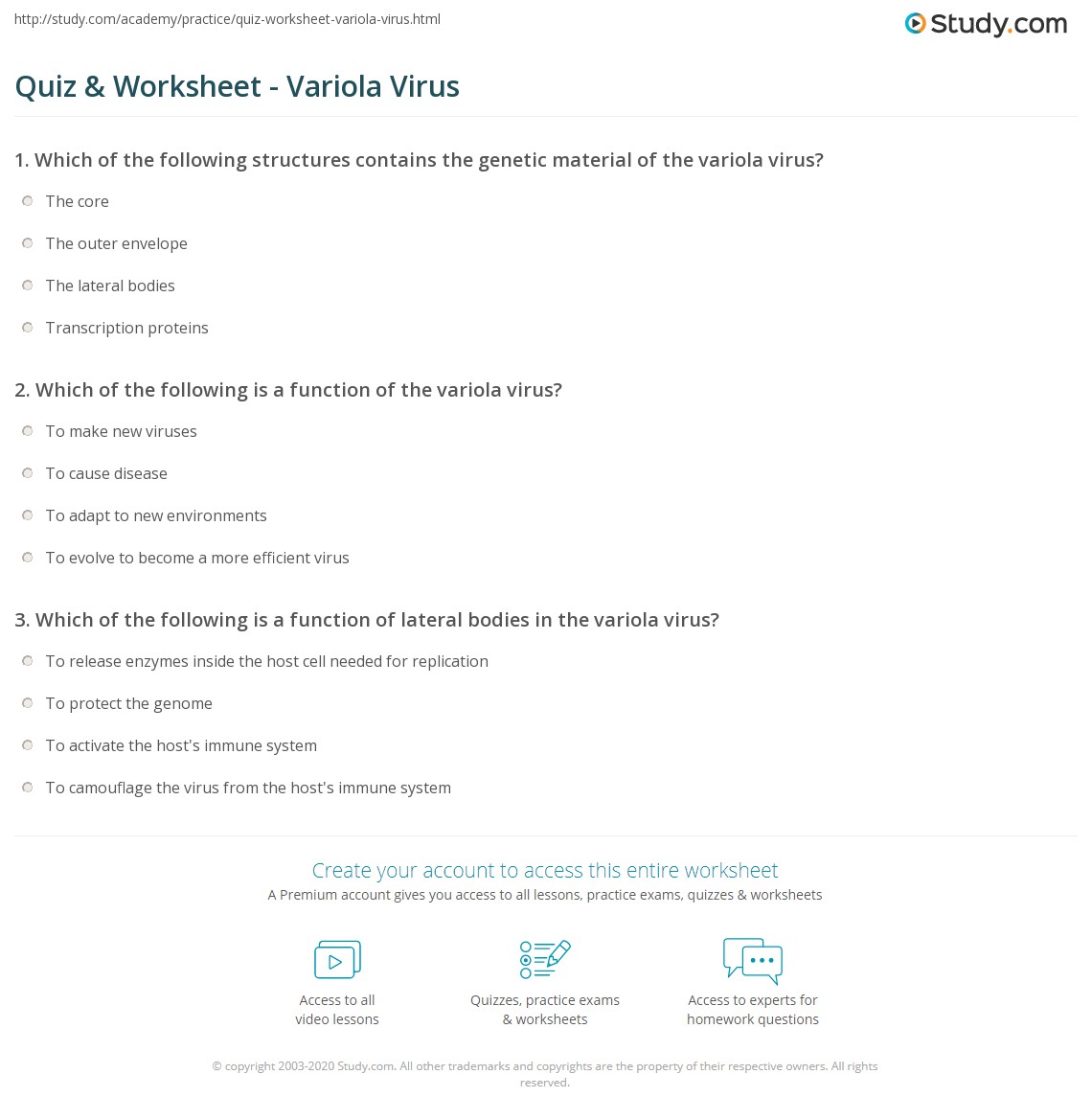 Quiz & Worksheet - Variola Virus | Study.com