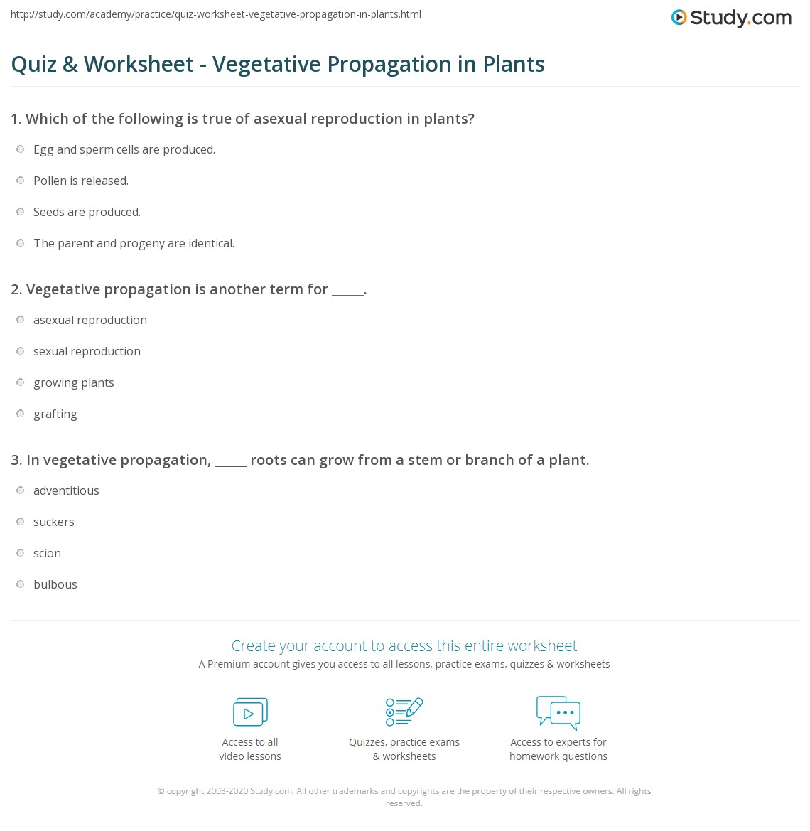 Quiz Worksheet Vegetative Propagation In Plants Study