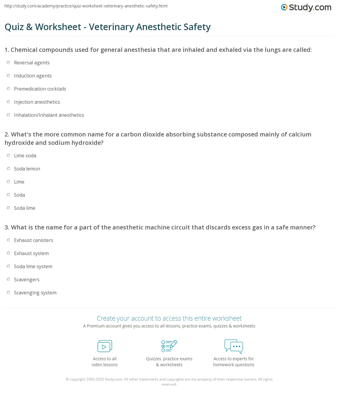 Quiz & Worksheet - Veterinary Anesthetic Safety | Study.com