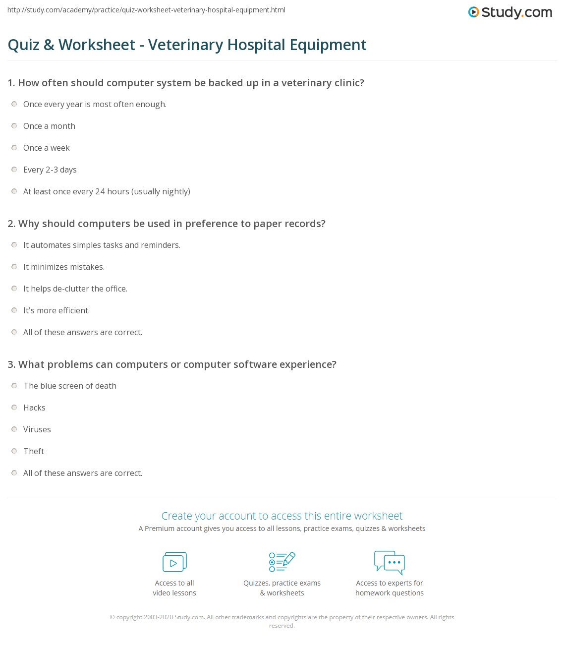 Quiz & Worksheet - Veterinary Hospital Equipment | Study.com
