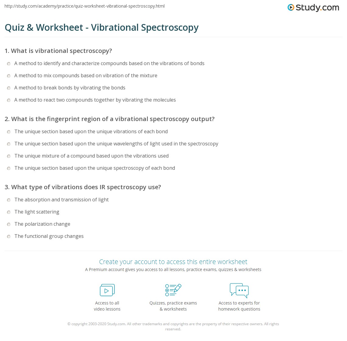 Quiz & Worksheet - Vibrational Spectroscopy | Study.com