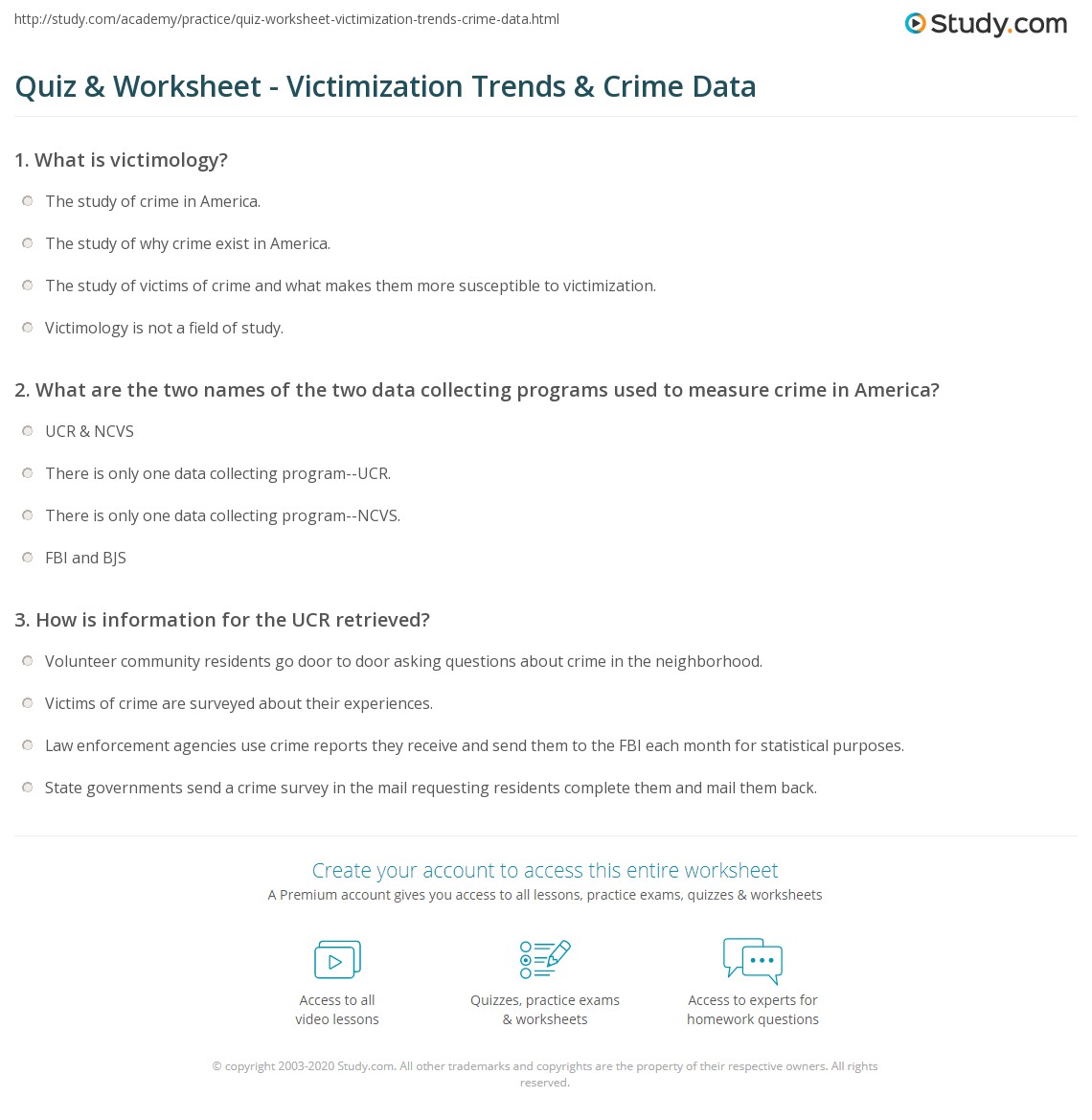 Quiz & Worksheet - Victimization Trends & Crime Data | Study.com