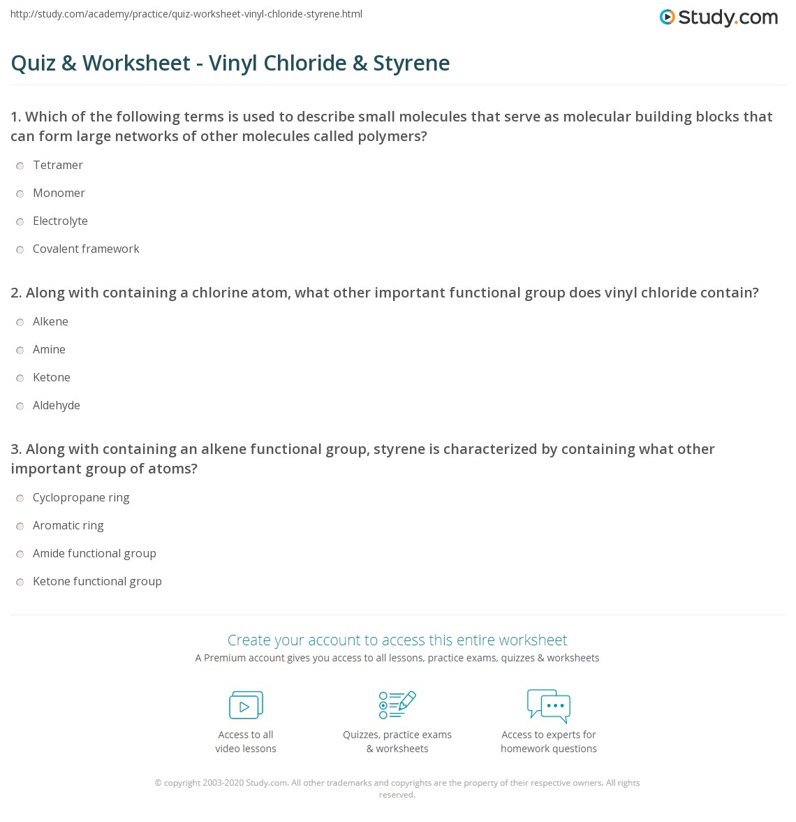 Quiz & Worksheet - Vinyl Chloride & Styrene | Study.com