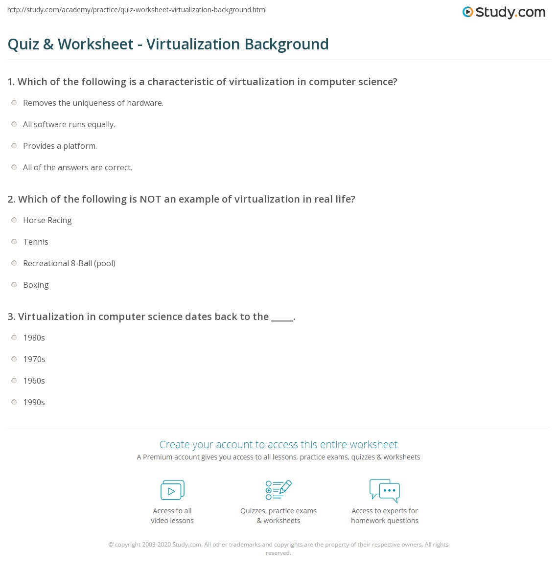 Quiz & Worksheet - Virtualization Background | Study.com