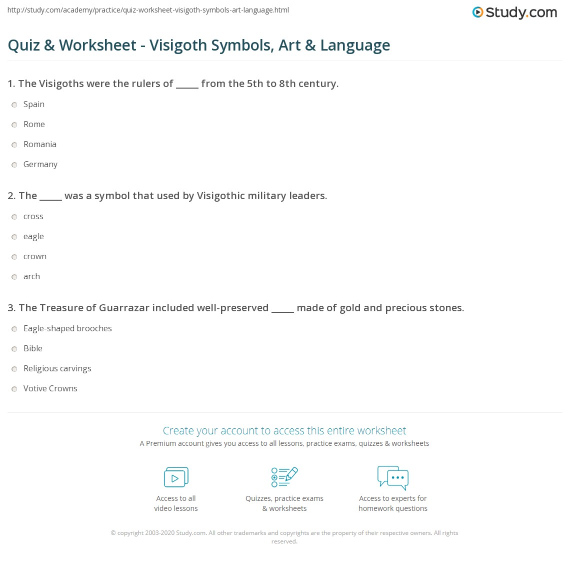 Quiz & Worksheet - Visigoth Symbols, Art & Language | Study.com