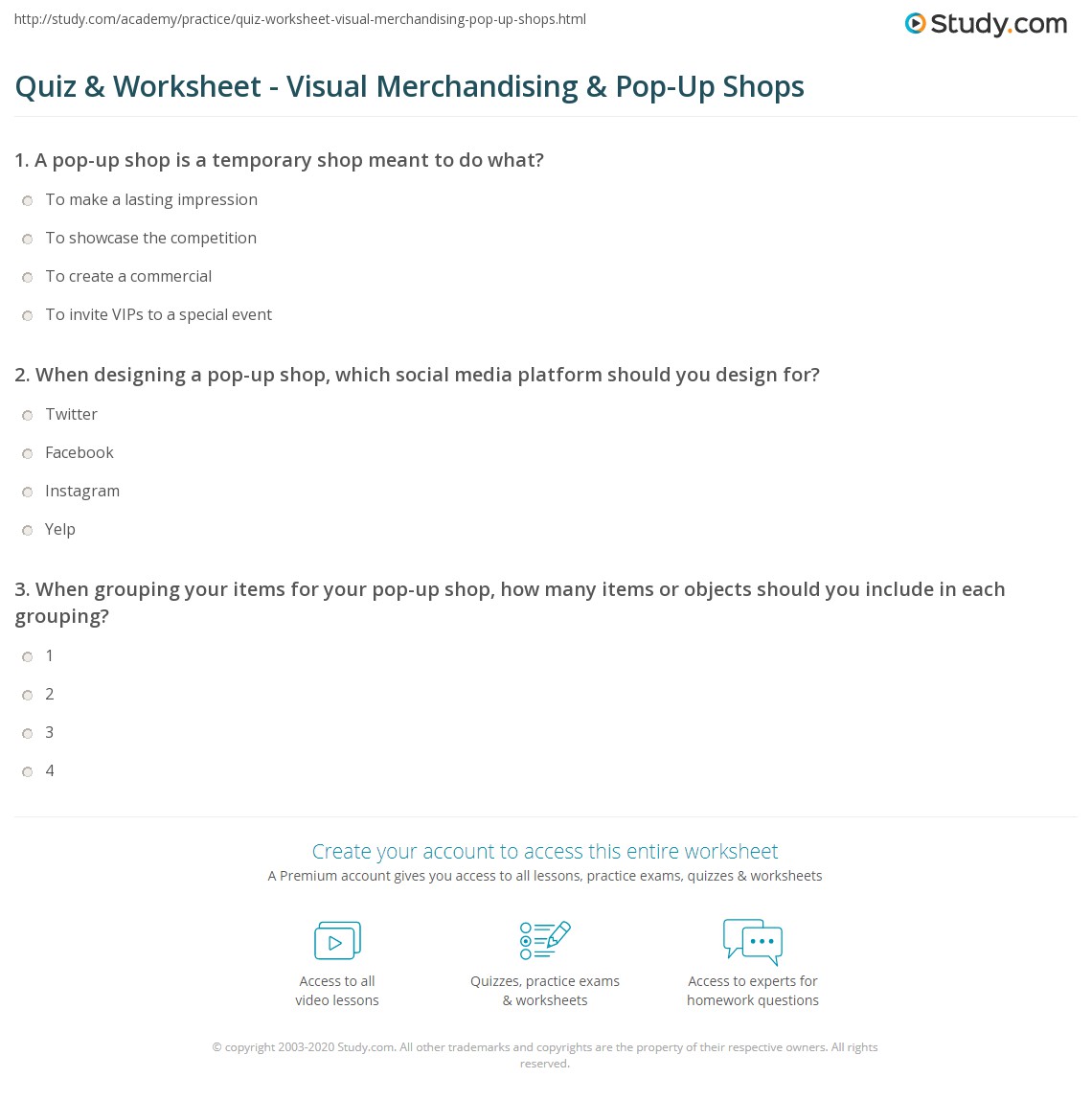 Quiz & Worksheet - Visual Merchandising & Pop-Up Shops | Study.com