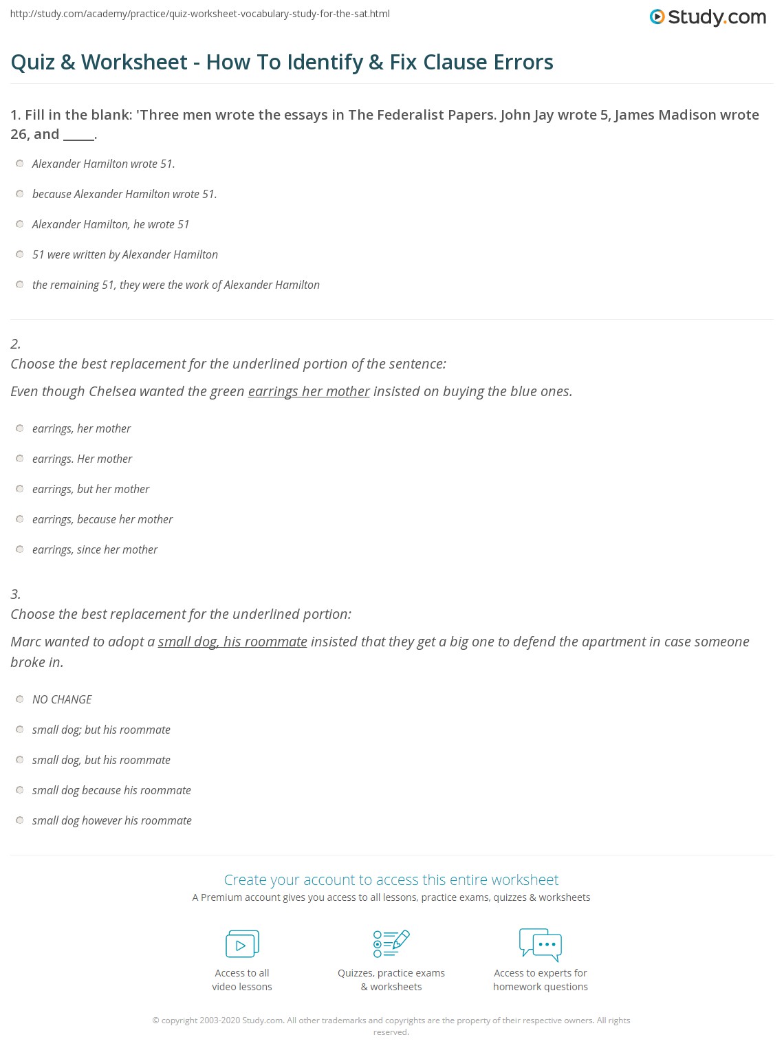 Quiz & Worksheet - How To Identify & Fix Clause Errors | Study.com
