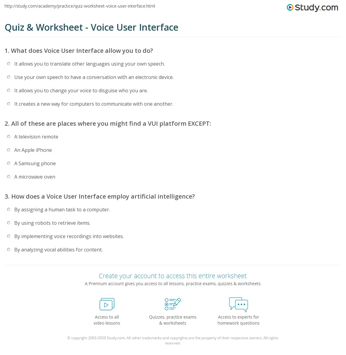 Quiz & Worksheet - Voice User Interface | Study.com