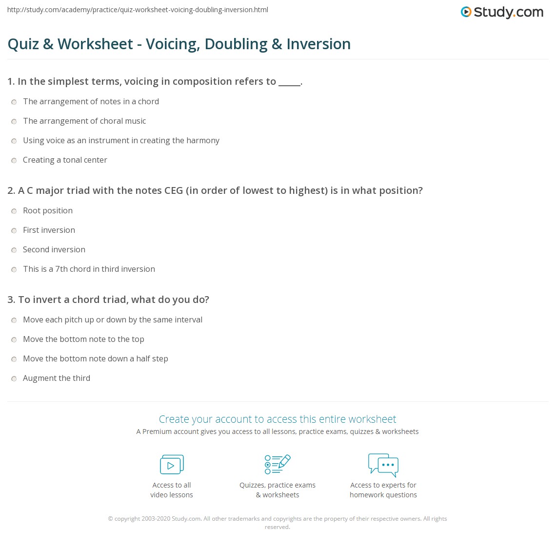 Quiz & Worksheet - Voicing, Doubling & Inversion | Study.com