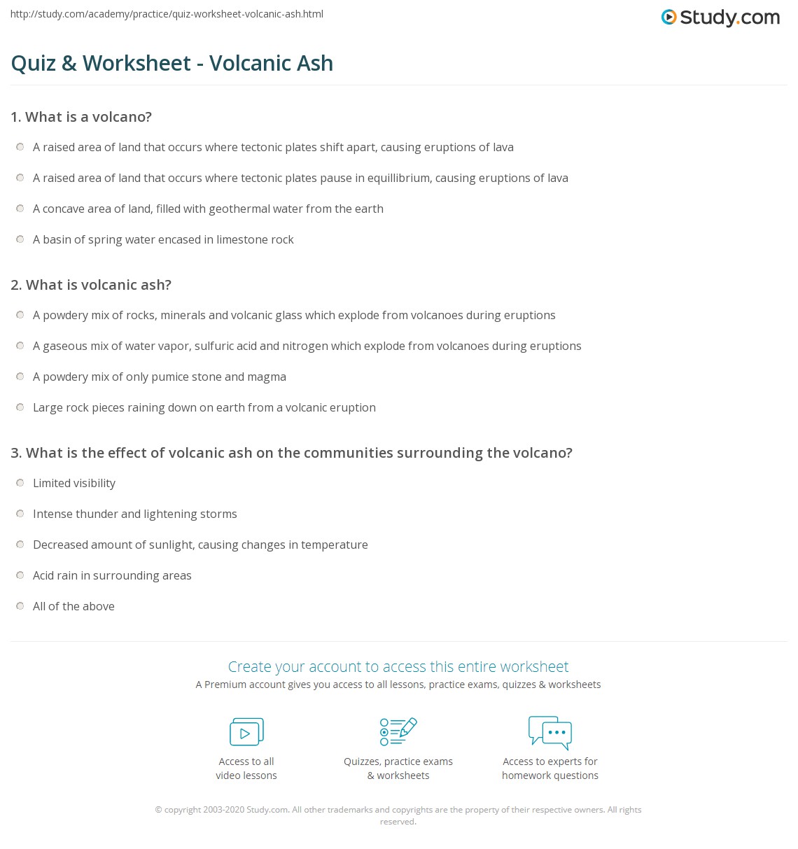 Quiz & Worksheet - Volcanic Ash | Study.com