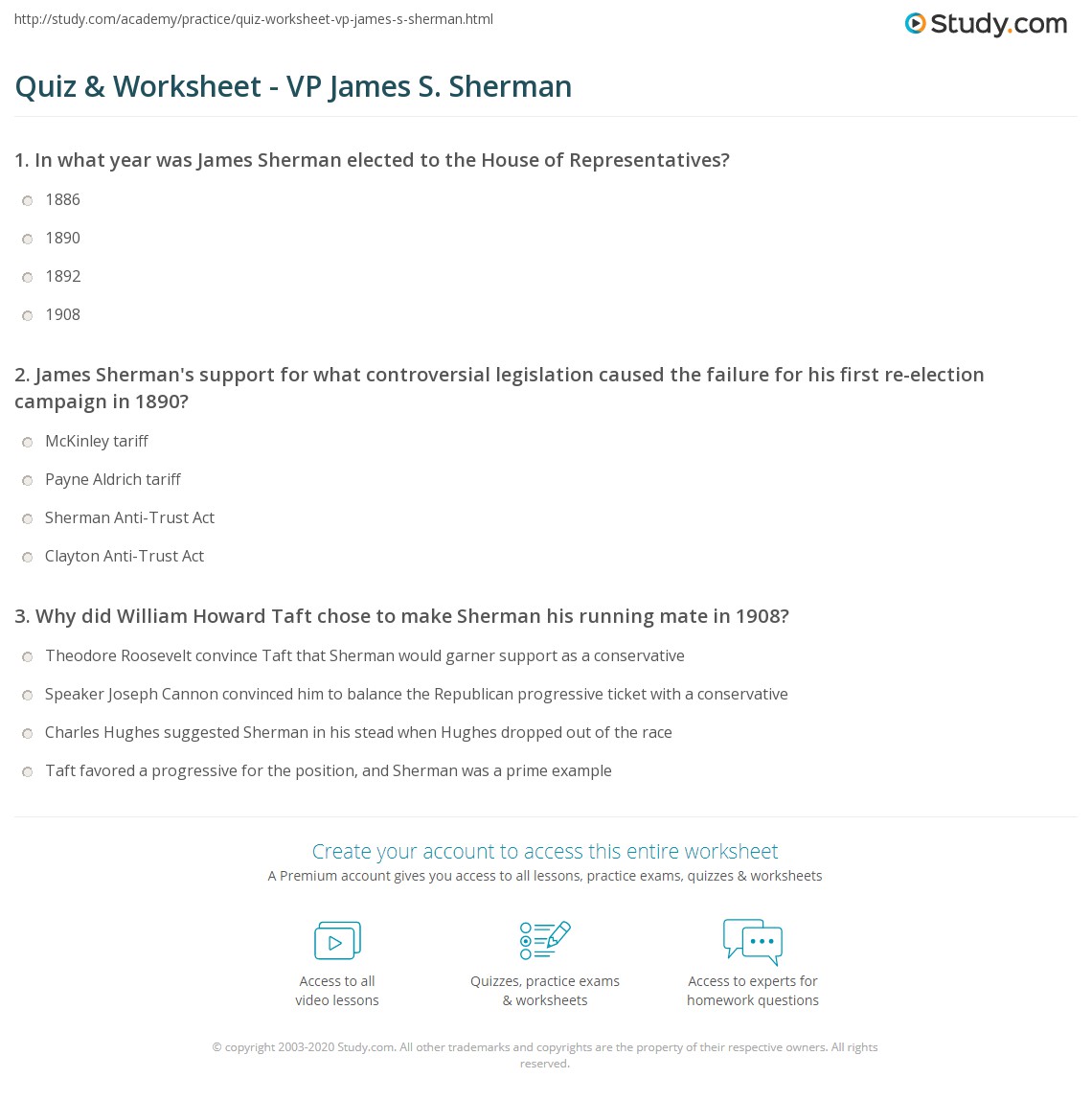 Quiz & Worksheet - VP James S. Sherman | Study.com