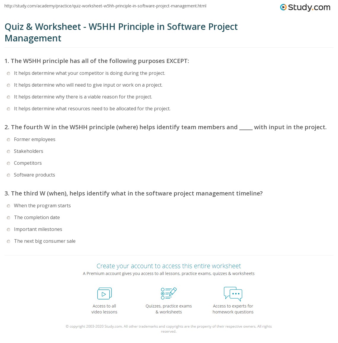 Quiz & Worksheet - W5HH Principle in Software Project Management ...