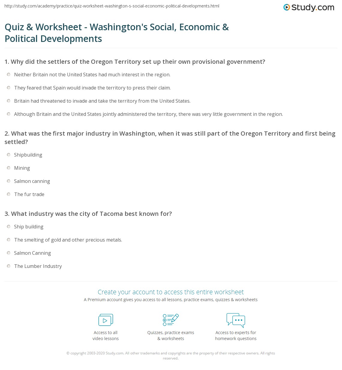 Quiz & Worksheet - Washington's Social, Economic & Political ...