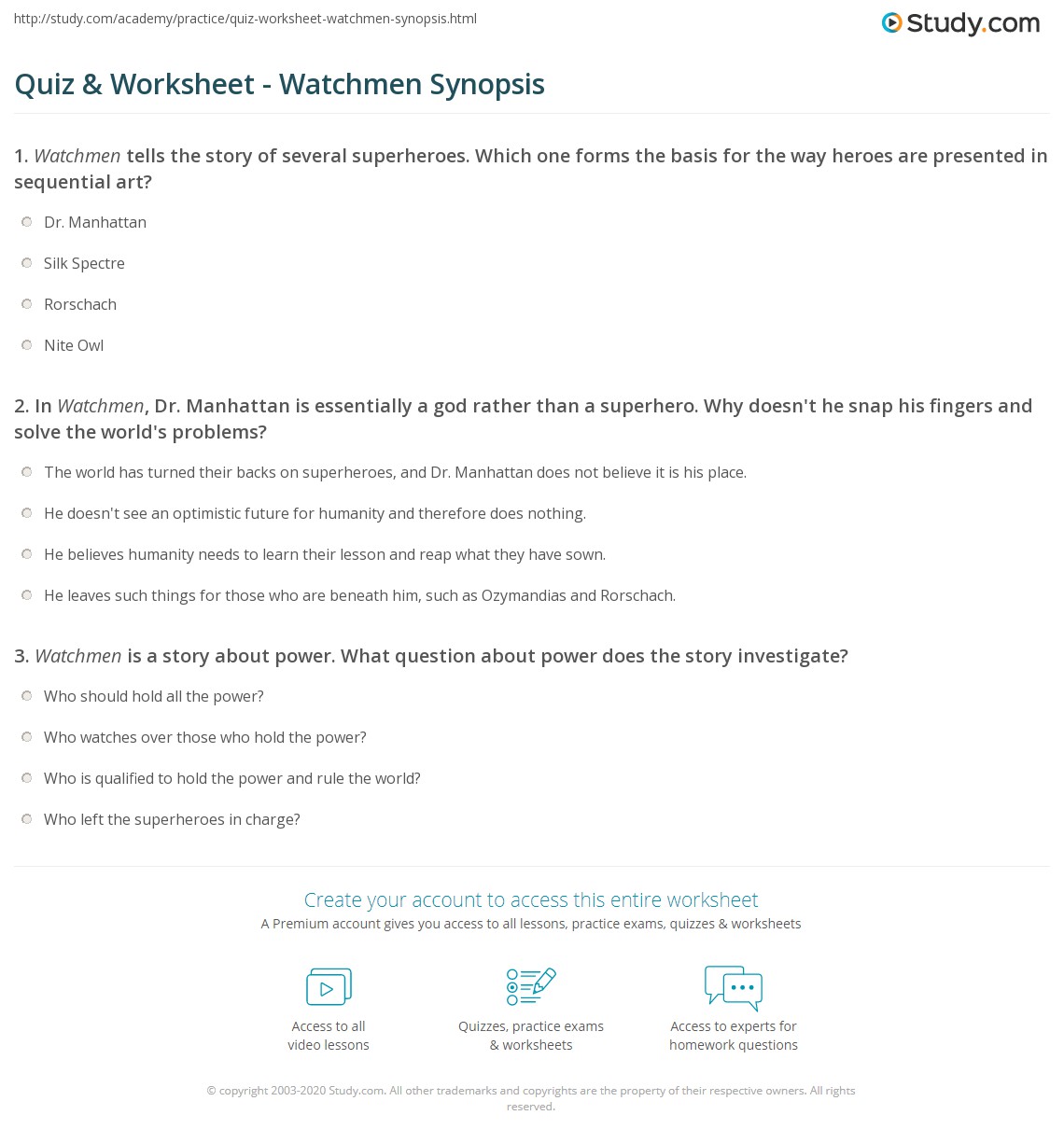 Quiz & Worksheet - Watchmen Synopsis | Study.com