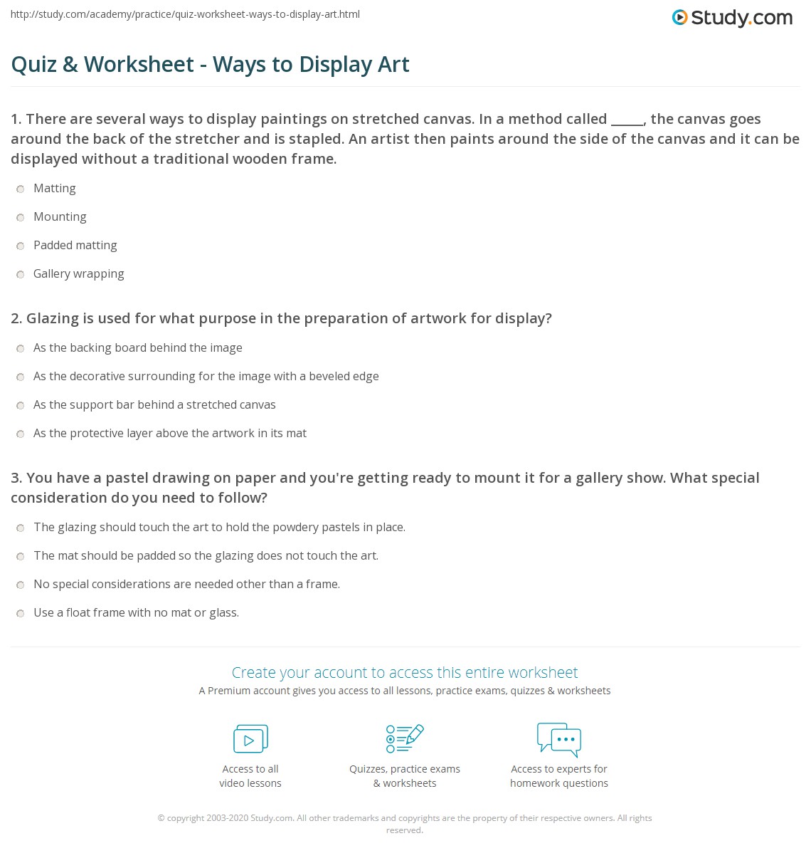 Quiz & Worksheet - Ways to Display Art | Study.com