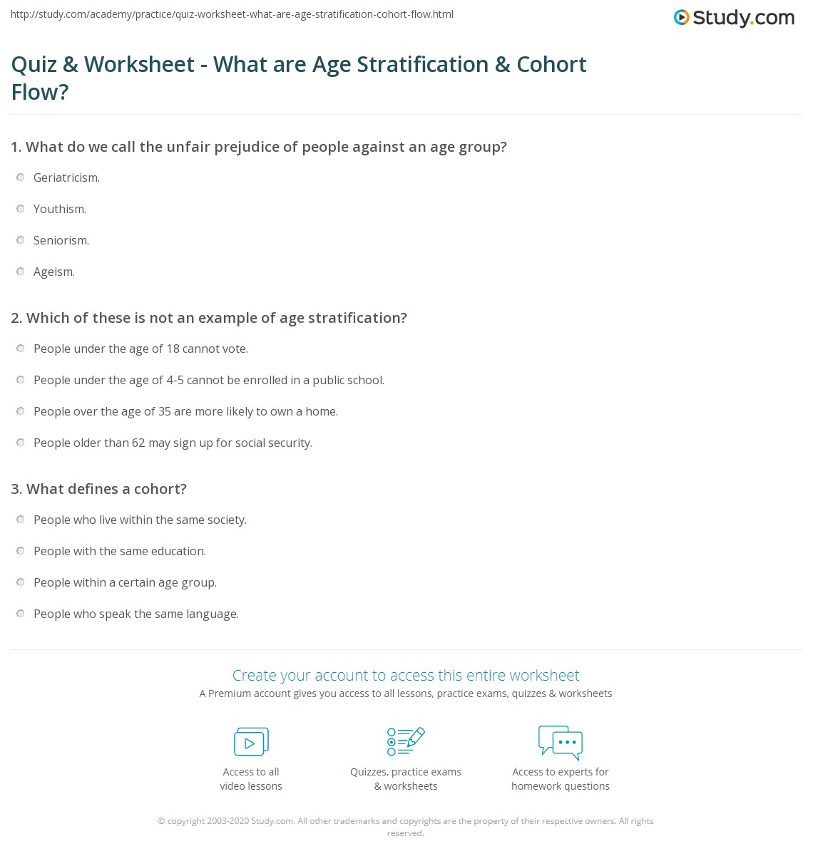 Quiz & Worksheet - What are Age Stratification & Cohort Flow? | Study.com