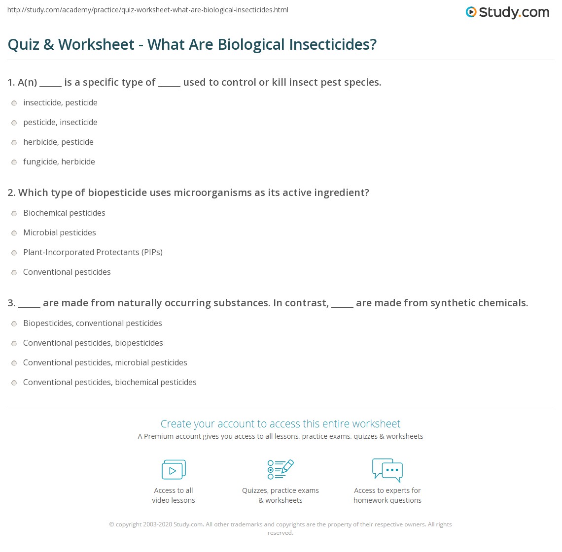 Quiz & Worksheet - What Are Biological Insecticides? | Study.com