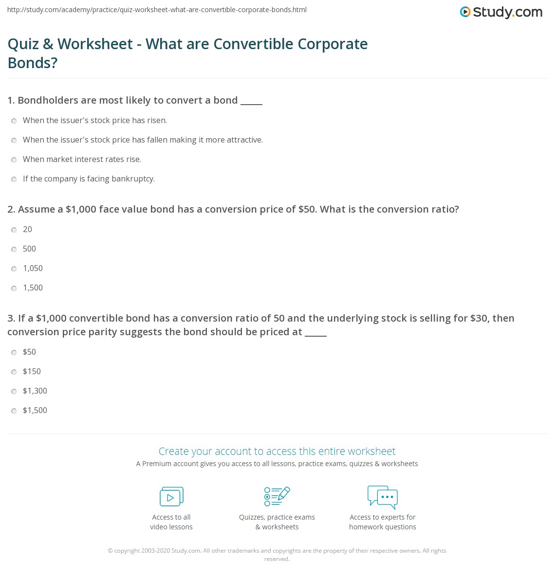 Quiz & Worksheet - What are Convertible Corporate Bonds? | Study.com