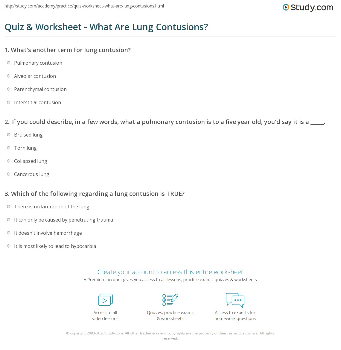 Quiz & Worksheet - What Are Lung Contusions? | Study.com