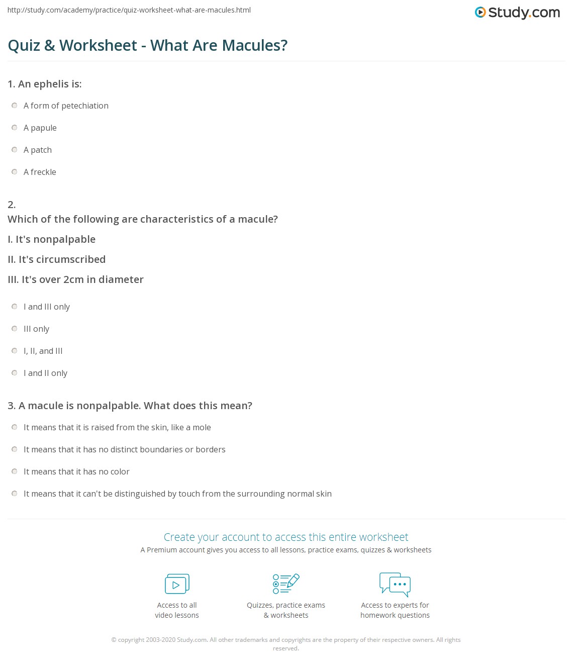 Quiz & Worksheet - What Are Macules? | Study.com