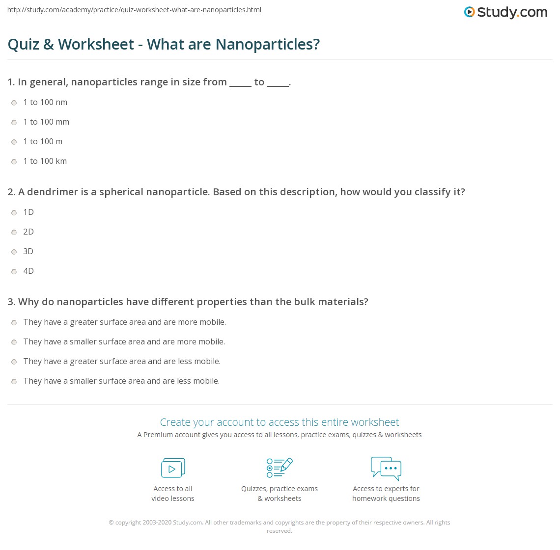 Quiz & Worksheet - What are Nanoparticles? | Study.com
