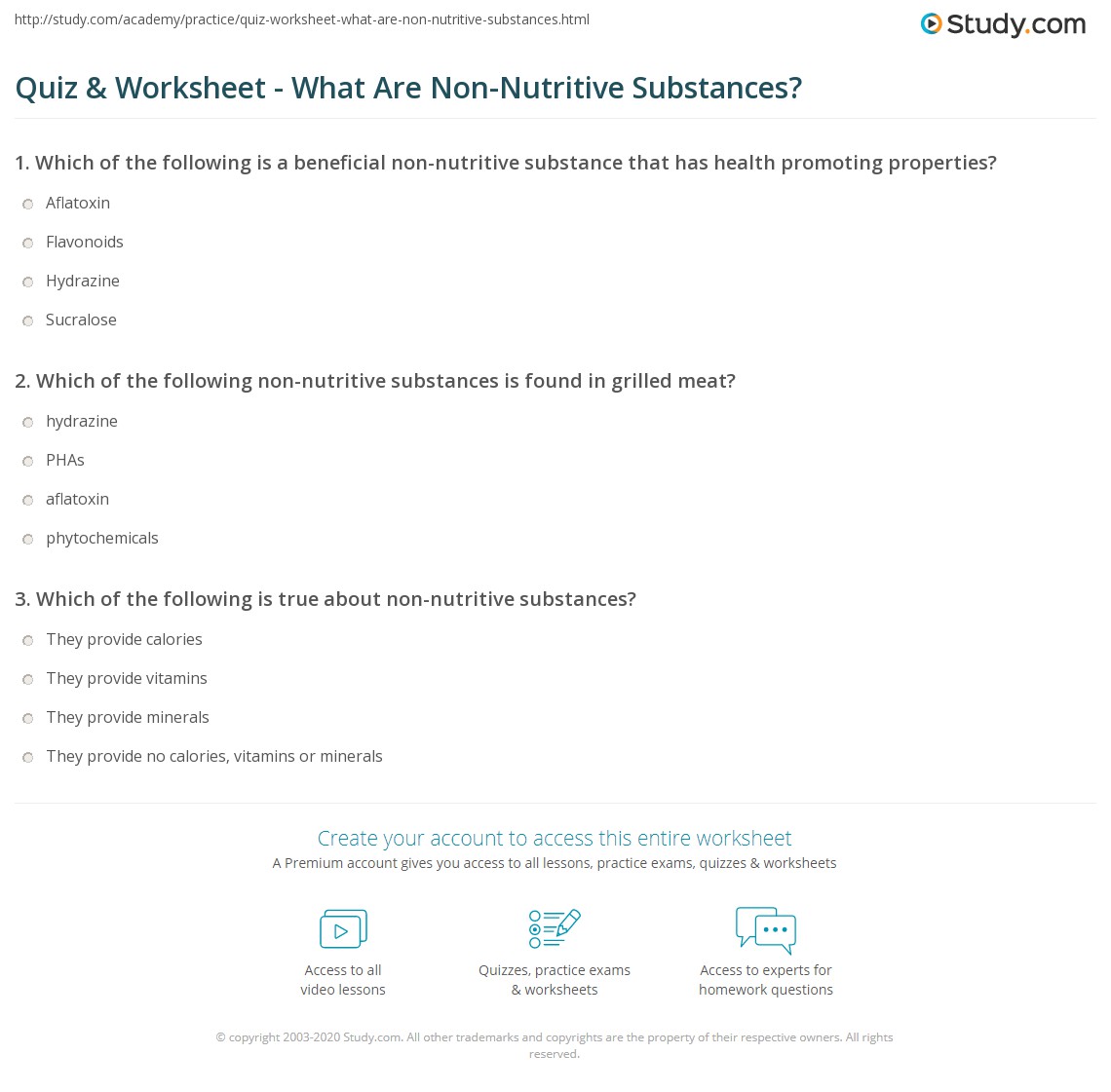 Quiz & Worksheet - What Are Non-Nutritive Substances? | Study.com