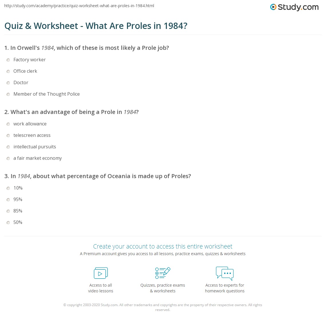 Quiz & Worksheet - What Are Proles in 1984? | Study.com