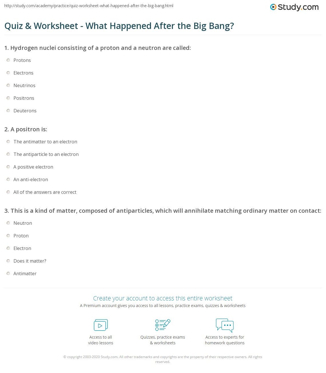 Quiz & Worksheet - What Happened After the Big Bang? | Study.com