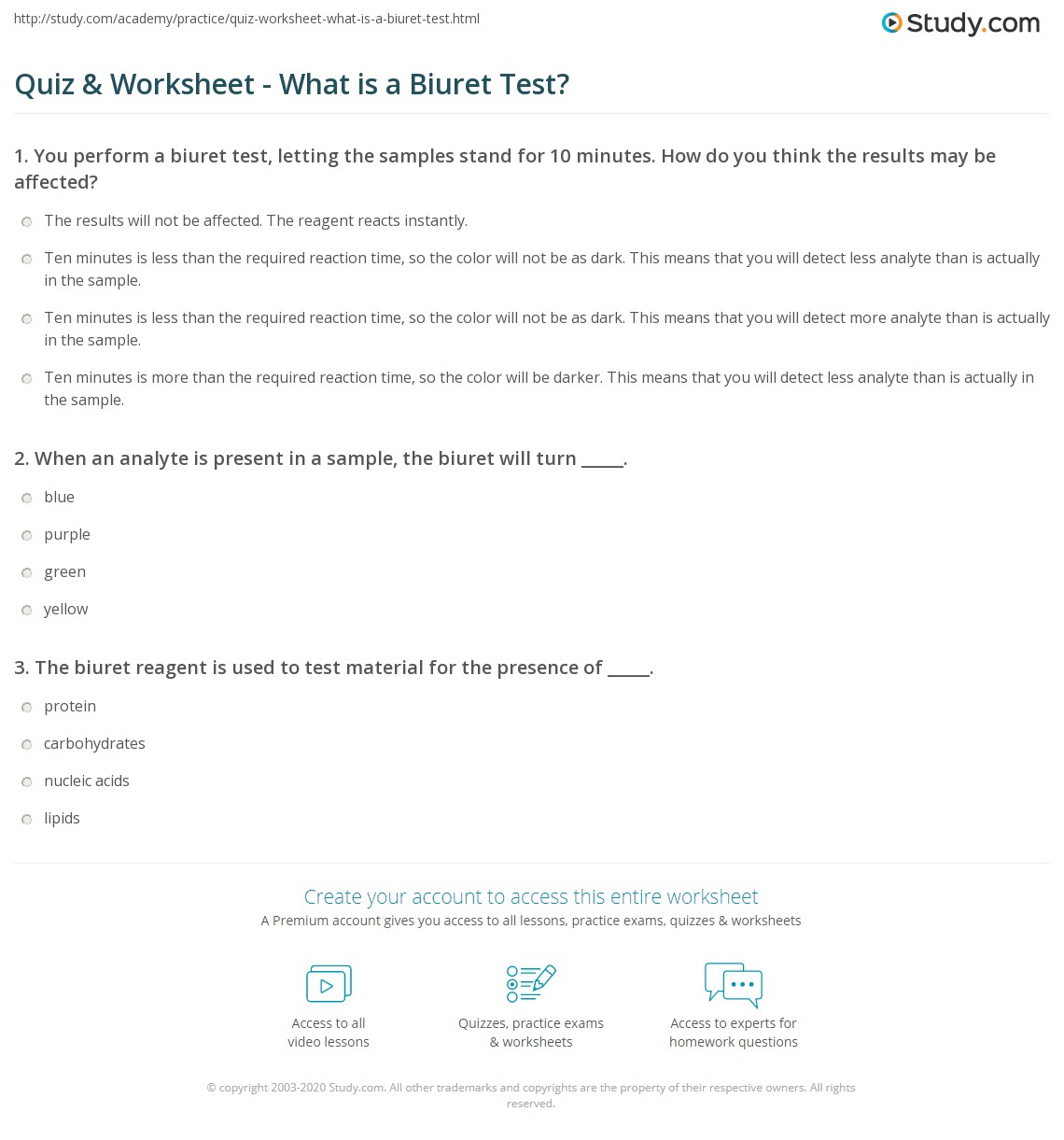 Quiz & Worksheet - What is a Biuret Test? | Study.com