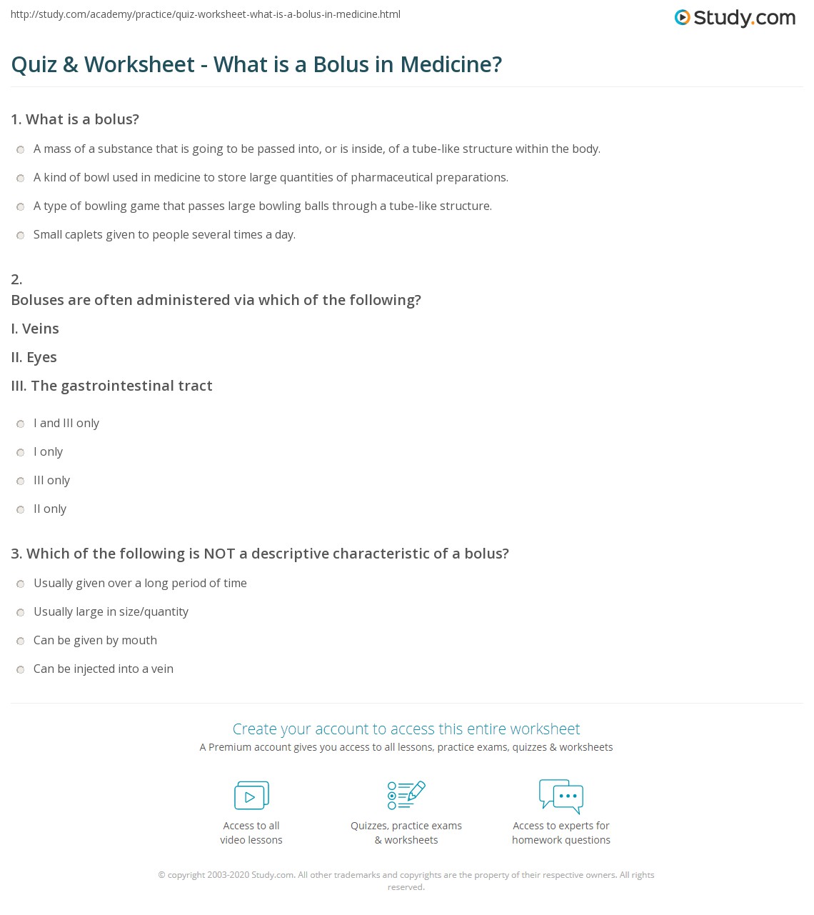 Quiz & Worksheet - What is a Bolus in Medicine? | Study.com