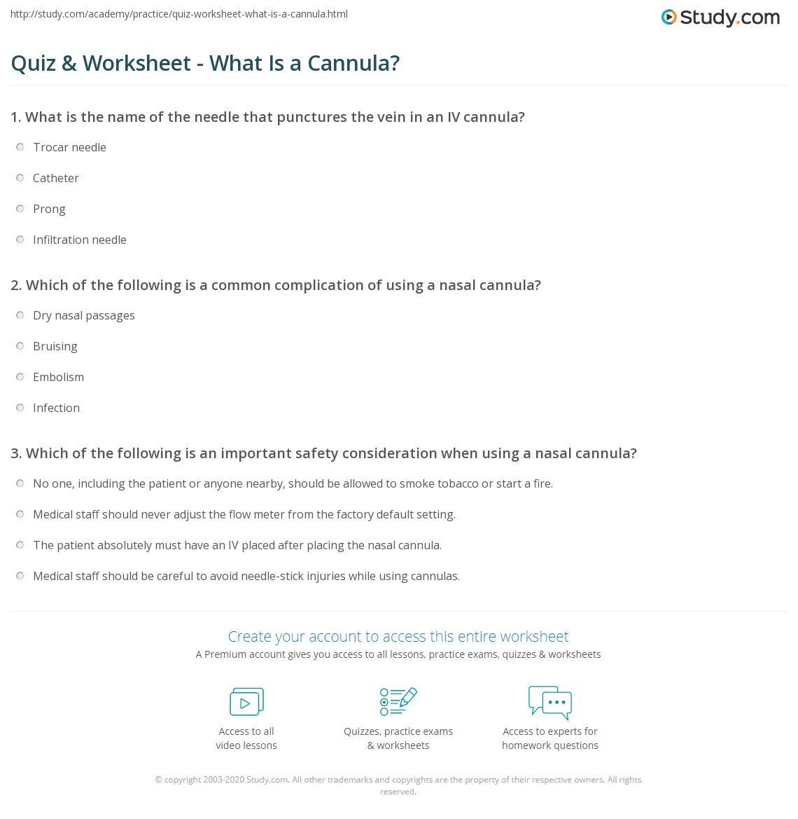 Quiz & Worksheet - What Is a Cannula? | Study.com