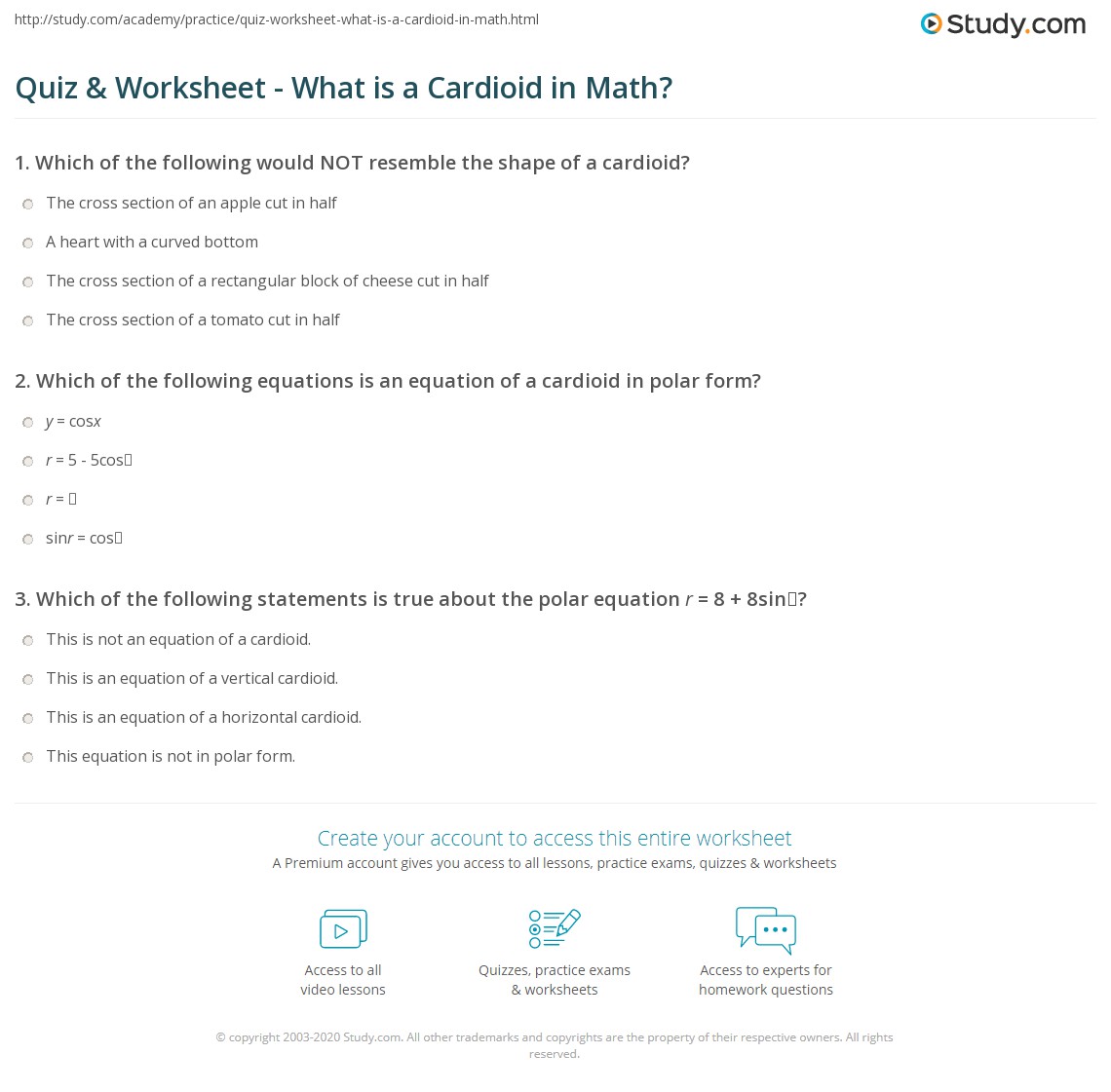 Quiz & Worksheet - What is a Cardioid in Math? | Study.com