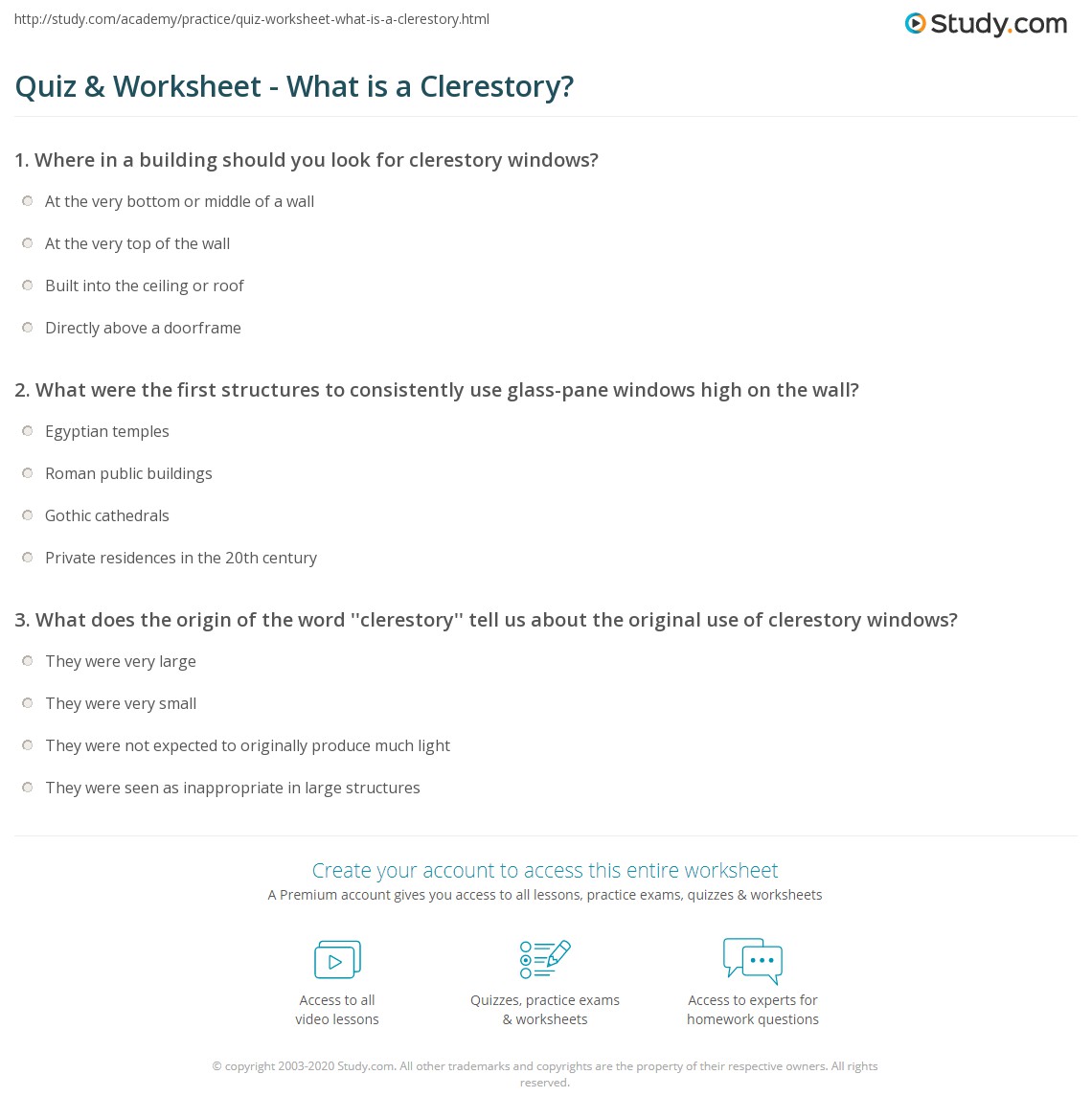 Quiz & Worksheet - What is a Clerestory? | Study.com