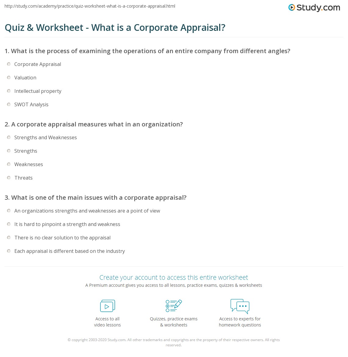 Quiz & Worksheet - What is a Corporate Appraisal? | Study.com