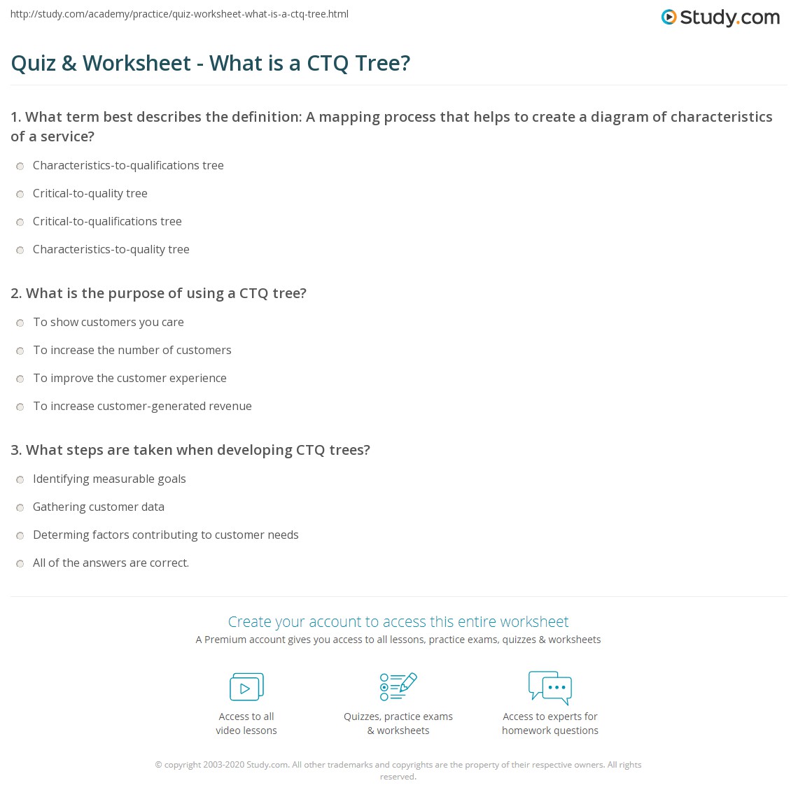 Quiz & Worksheet - What is a CTQ Tree? | Study.com