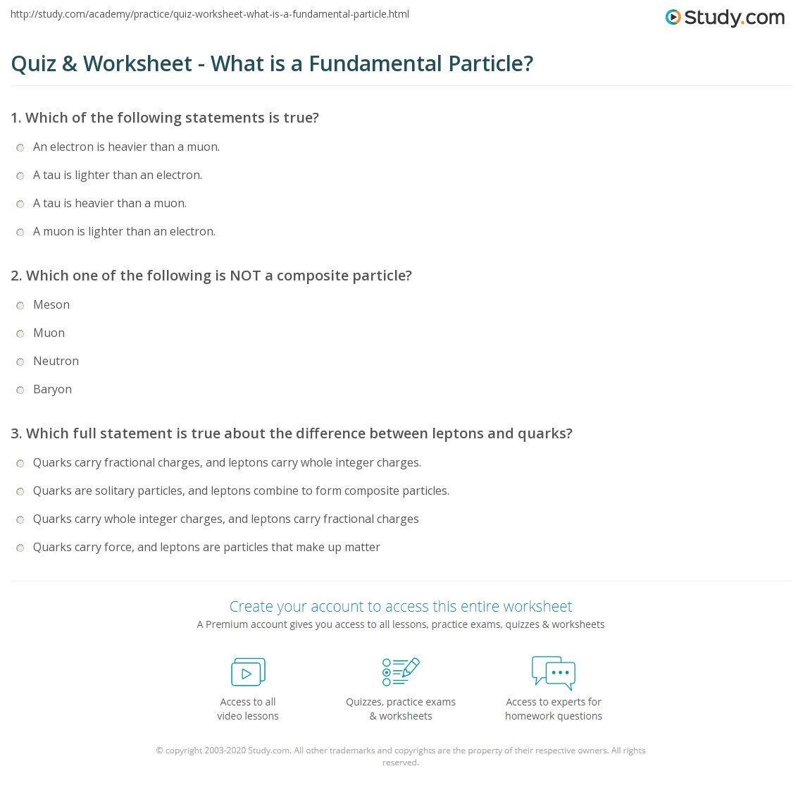 Quiz & Worksheet - What is a Fundamental Particle? | Study.com