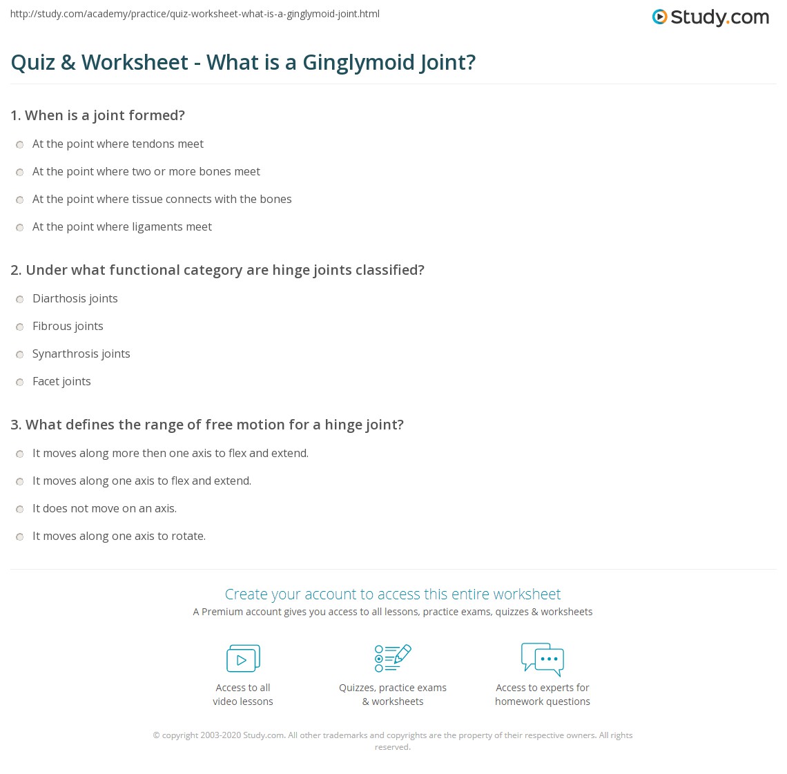 Quiz & Worksheet - What is a Ginglymoid Joint? | Study.com