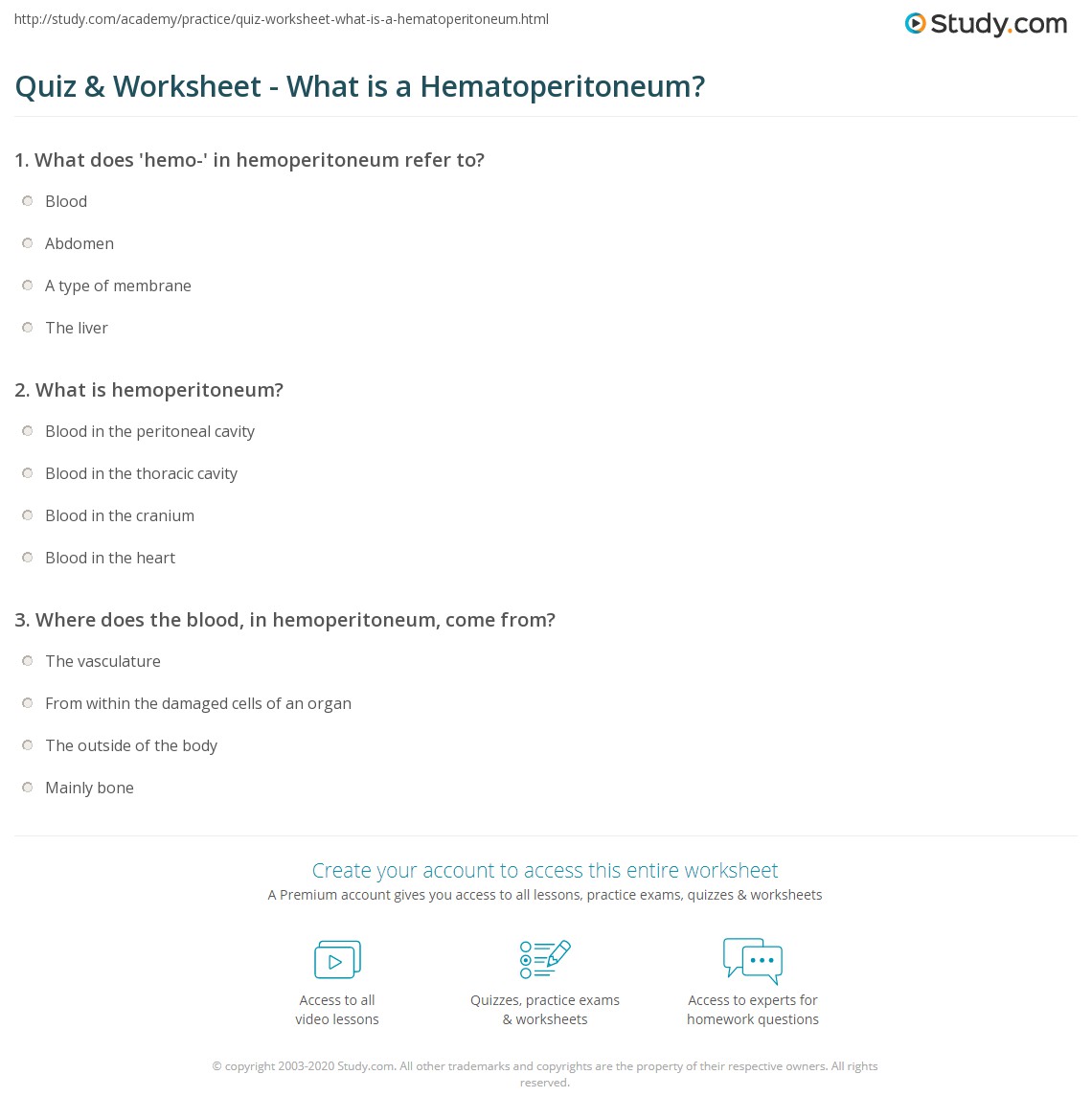 Quiz & Worksheet - What is a Hematoperitoneum? | Study.com