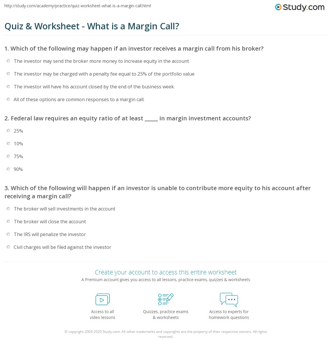 Quiz & Worksheet - What is a Margin Call? | Study.com