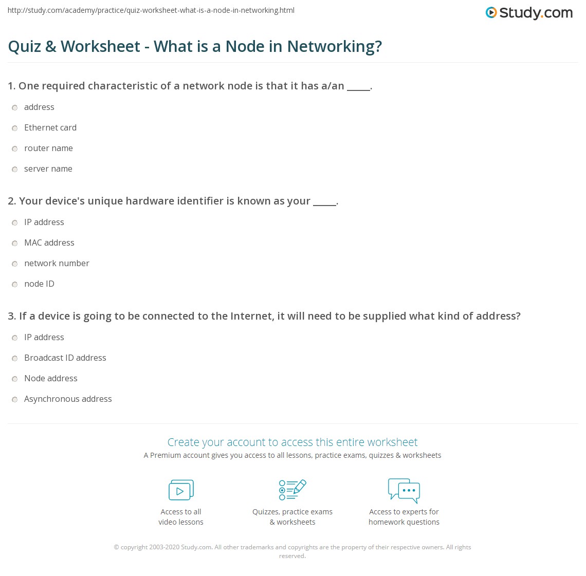 Quiz & Worksheet - What is a Node in Networking? | Study.com